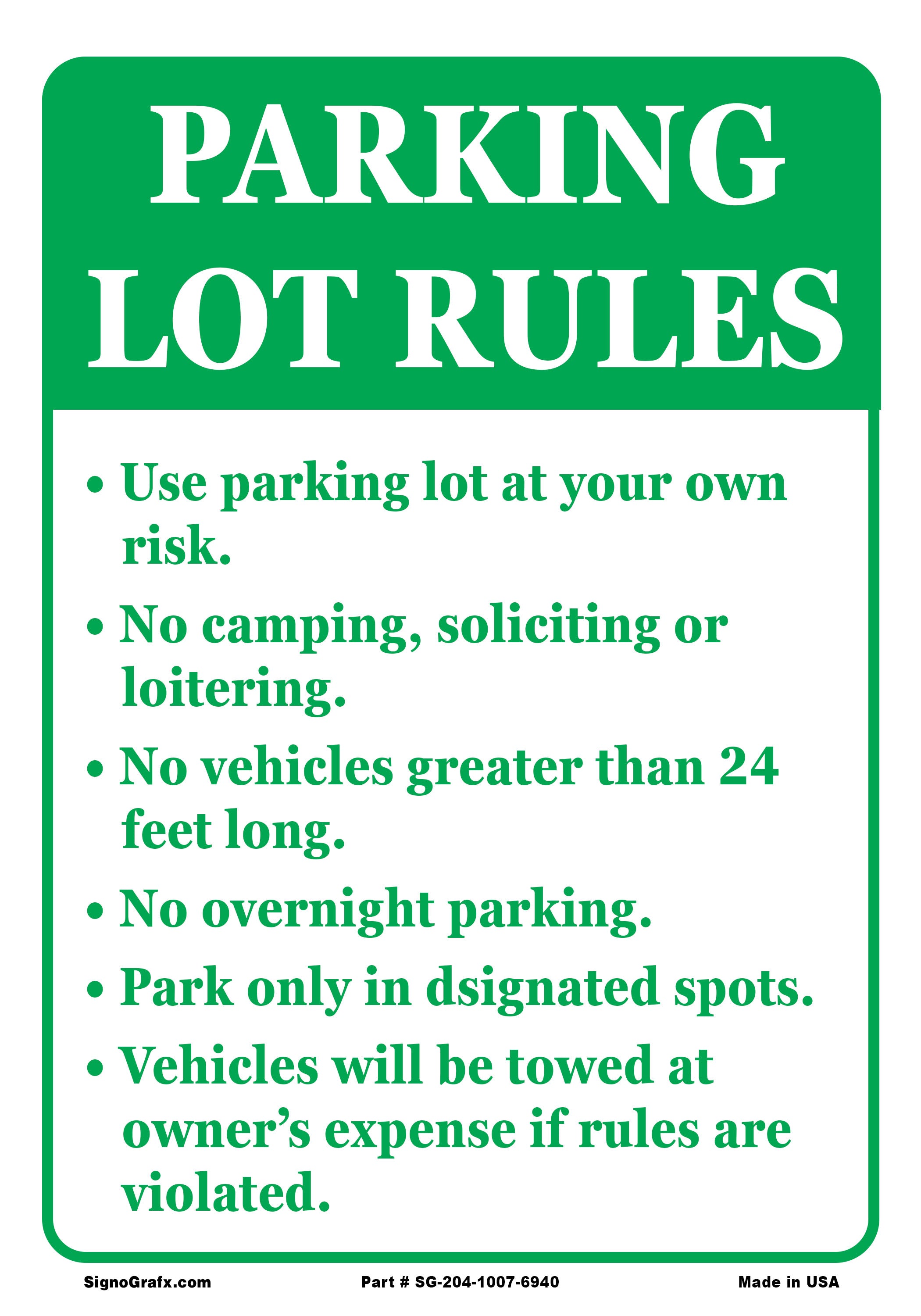 Parking Lot Rules Sign – SignoGrafx